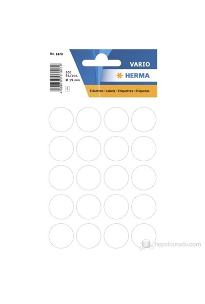 Herma Yuvarlak Etiket 19Mm Çap Beyaz 1870 Herma Yuvarlak Etiket 19Mm Çap Beyaz 1870