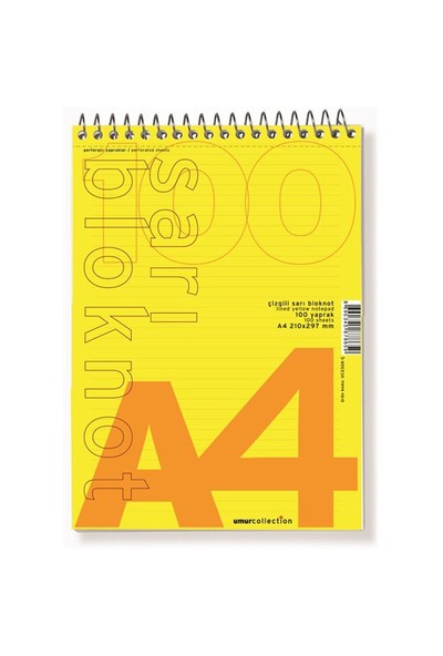 UC SARI BLOKNOT A4 100 YAPRAK CİZGİLİ UC SARI BLOKNOT A4 100 YAPRAK CİZGİLİ