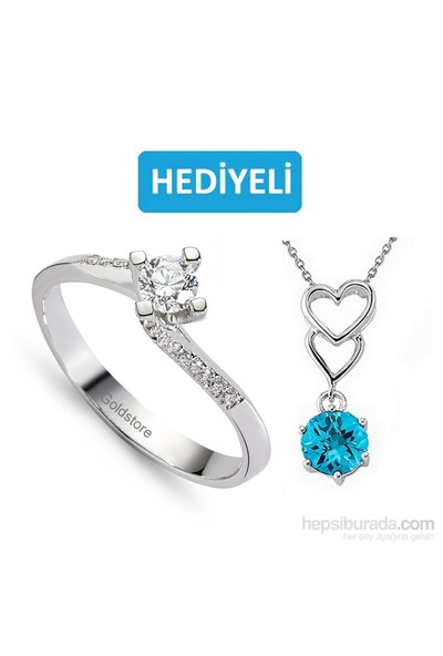 Goldstore 0.25 ct Pırlanta Tek Taş Yüzük- Blue Topaz Kalp Kolye Hediyeli DRS33950 Goldstore 0.25 ct Pırlanta Tek Taş Yüzük- Blue Topaz Kalp Kolye Hediyeli DRS33950
