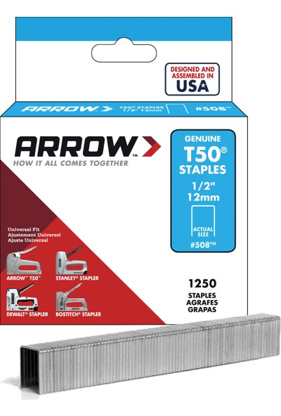 Arrow AR508 12mm 1250 Adet Profesyonel Zımba Teli Arrow AR508 12mm 1250 Adet Profesyonel Zımba Teli