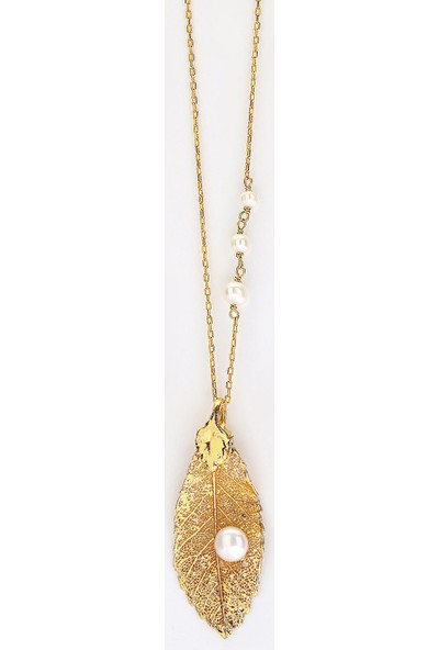 Sufi Design, 24K Altın Kaplama, Küçük Boy Gerçek Yaprak, Gümüş İncili Kolye Hbr3248 Sufi Design, 24K Altın Kaplama, Küçük Boy Gerçek Yaprak, Gümüş İncili Kolye Hbr3248
