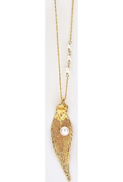 Sufi Design, 24K Altın Kaplama, Küçük Boy Gerçek Yaprak, Gümüş İncili Kolye Hbr3254 Sufi Design, 24K Altın Kaplama, Küçük Boy Gerçek Yaprak, Gümüş İncili Kolye Hbr3254