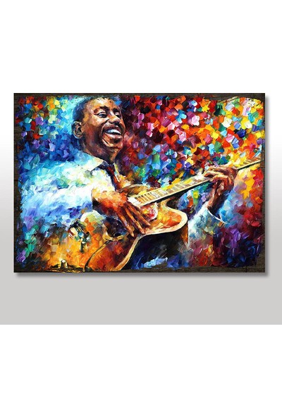 Cakasepetim Ahşap Tablo Yağlıboya Gitar Çalan Sanatçı