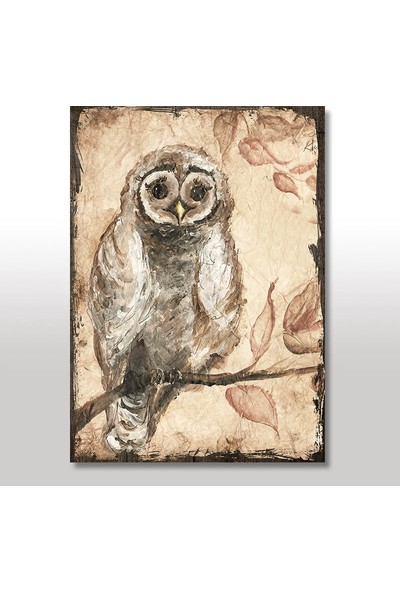 Cakasepetim Ahşap Tablo Yağlı Boya Dişi Baykuş Resmi