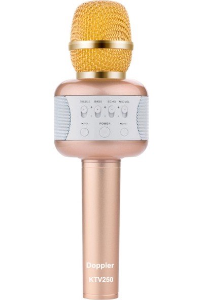 Doppler KTV250 Bluetoothlu ve Hoparlörlü Karaoke Mikrofonu - Altın (sünger ve ışık hediyeli)