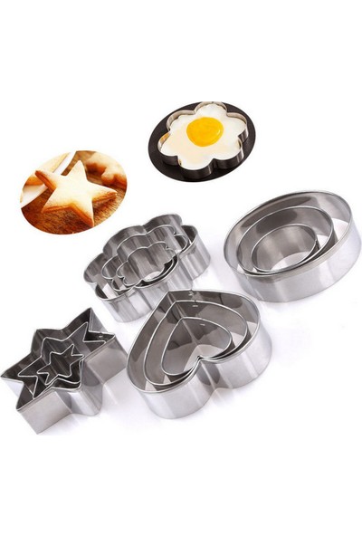 Narkalıp Kalp,Yuvarlak,Papatya,Yıldız Kurabiye Kalıbı 12 Li Set