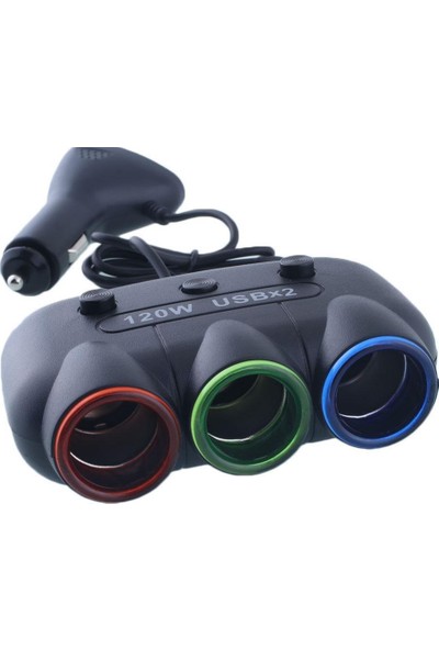 Cyber AN-7391 3'lü Araç Çakmaklık Çoğaltıcı + 2 Usb Girişli Şarj Aparatı 120W Cyber AN-7391 3'lü Araç Çakmaklık Çoğaltıcı + 2 Usb Girişli Şarj Aparatı 120W