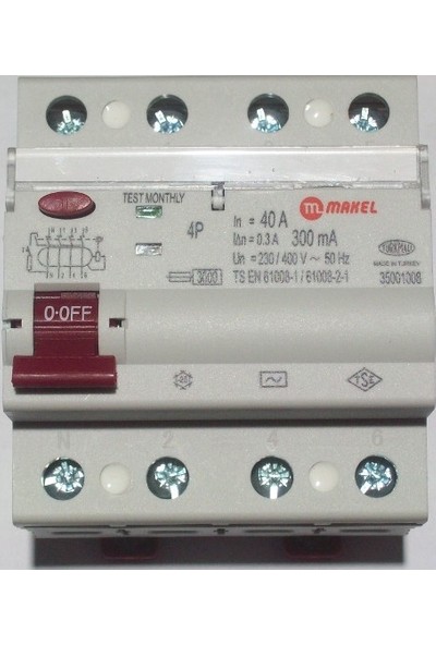 Makel 4X40A 300Ma Kaçak Akım Koruma Şalteri Makel 4X40A 300Ma Kaçak Akım Koruma Şalteri