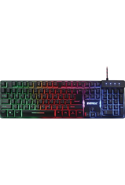 Everest KB-GX9 Siyah USB Gökkuşağı Renkli Aydınlatmalı US Layout Standart Oyuncu Klavye Everest KB-GX9 Siyah USB Gökkuşağı Renkli Aydınlatmalı US Layout Standart Oyuncu Klavye
