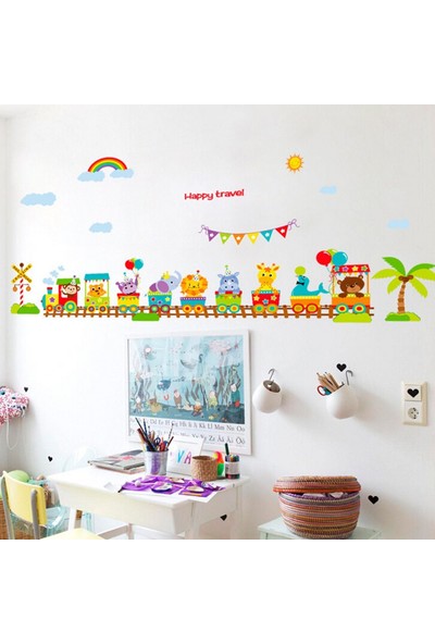 Crystal Kids Tren ve Hayvanlar Bebek ve Çocuk Odası PVC Duvar Sticker
