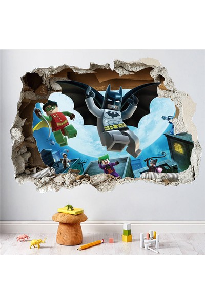 Crystal Kids Lego Batman Robin 3D Çocuk Odası PVC Duvar Sticker