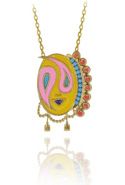 Takı Boom Turkuaz Taşlı Renkli Mineli Sallantılı Maske Gümüş Kolye Takı Boom Turkuaz Taşlı Renkli Mineli Sallantılı Maske Gümüş Kolye