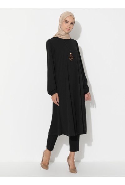 Ecesun Kolye Detaylı Tunik - Siyah - Ecesun