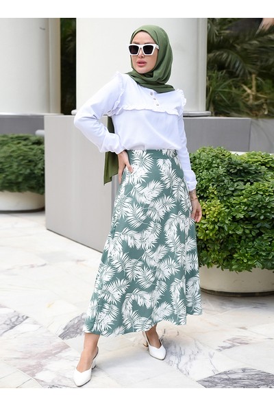 Por La Cara Beli Lastikli Desenli Etek - Çağla - Por La Cara Por La Cara Beli Lastikli Desenli Etek - Çağla - Por La Cara