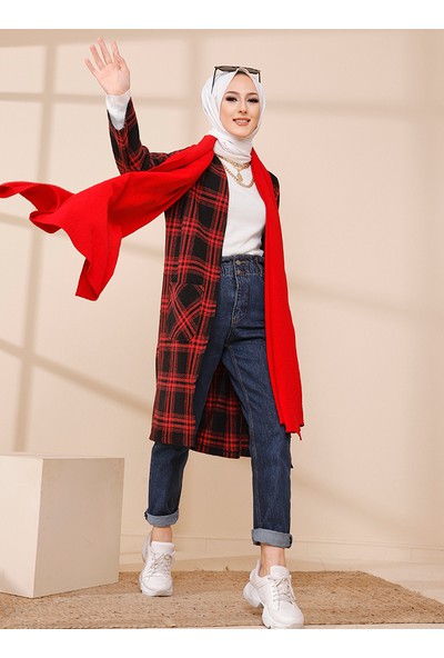 Tofisa Ekoseli Cepli Ceket - Kırmızı - Tofisa