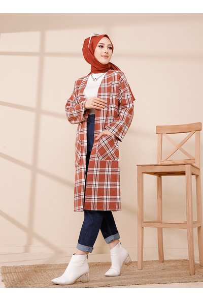 Tofisa Ekoseli Cepli Ceket - Kiremit - Tofisa