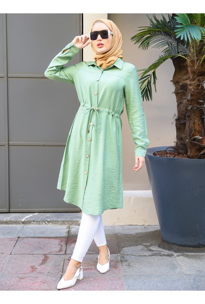 Por La Cara Belinden Bağcıklı Gömlek Tunik - Çağla - Por La Cara