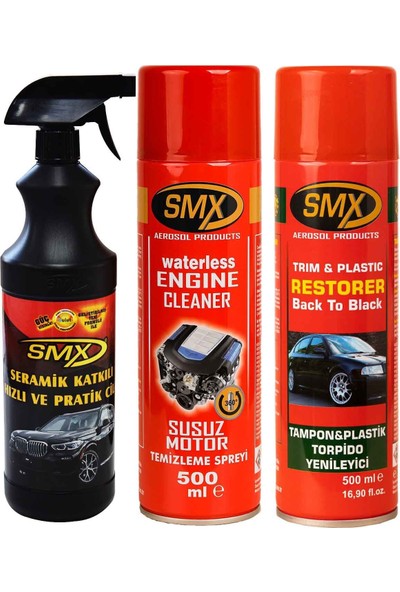 Smx Seramik Katkılı Hızlı Cila - Smx Susuz Motor Temizleme Spreyi - Smx Torpido Tampon Plastik Yenileyici Sprey Smx Seramik Katkılı Hızlı Cila - Smx Susuz Motor Temizleme Spreyi - Smx Torpido Tampon Plastik Yenileyici Sprey