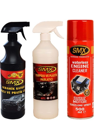 Smx Araç Bakım Seti (Seramik Pratik Hızlı Cila 1 Lt.-Torpido Plastik Aksam Parlatıcı 1 Lt.-Susuz Motor Temizleme Spreyi) Smx Araç Bakım Seti (Seramik Pratik Hızlı Cila 1 Lt.-Torpido Plastik Aksam Parlatıcı 1 Lt.-Susuz Motor Temizleme Spreyi)