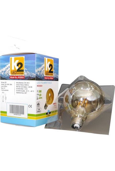 K2 KES634 8 Watt Rustik LED Ampul Dimlenebilir (G125)
