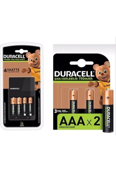 Duracell Cef 14 Pil Şarj Cihazı 4'lü Şarj Edilebilir 750 Mah Aaa ve 1300 Mah Aa Şarj Edilebilir Pil 2'li Duracell Cef 14 Pil Şarj Cihazı 4'lü Şarj Edilebilir 750 Mah Aaa ve 1300 Mah Aa Şarj Edilebilir Pil 2'li