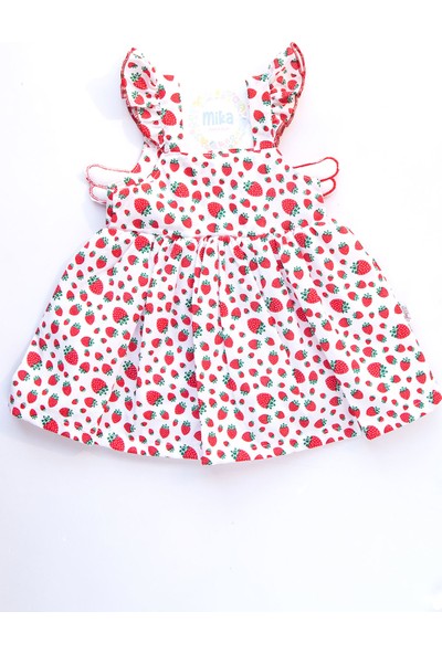 Çilek Desenli Kırmızı Beyaz Fırfırlı Yazlık Kloş Elbise