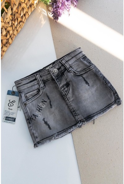 Babymod Fashion Taş Işlemeli Eskitme Kız Bebek Kot Etek