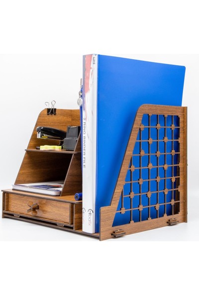 Quppa Masaüstü Evrak Rafı Masa Düzenleyici Ahşap Organizer Koyu Kahve