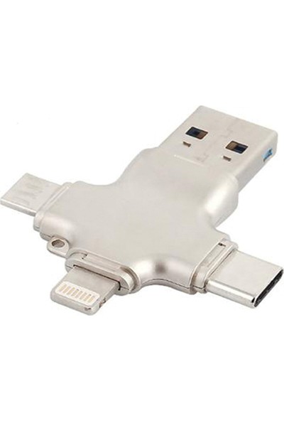 Mma Dijital Mağazacılık 32 GB Metal USB Bellek 4 In 1 USB / Type-C / Lightning / Otg Mma Dijital Mağazacılık 32 GB Metal USB Bellek 4 In 1 USB / Type-C / Lightning / Otg