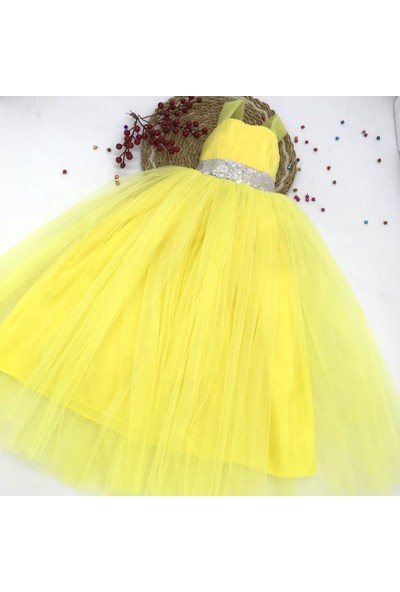 Pera Kız Çocuk Tul Askılı Bel Kemer Payet Kuşaklı Abiye Elbise