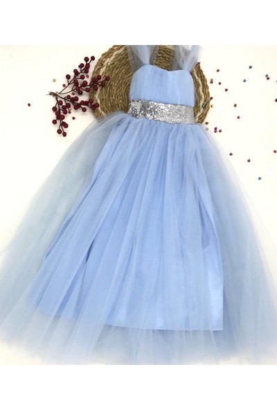 Pera Kız Çocuk Tul Askılı Bel Kemer Payet Kuşaklı Abiye Elbise