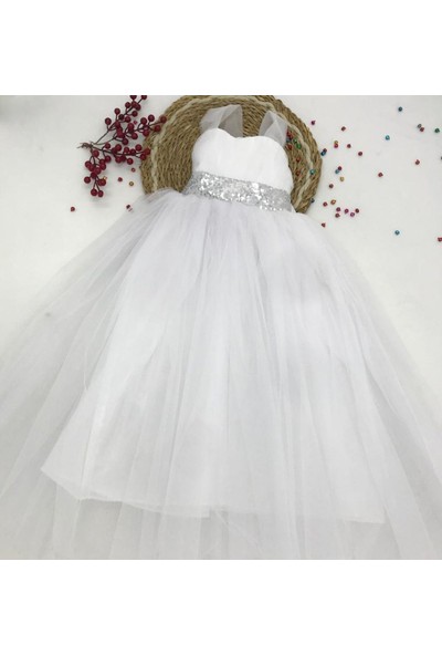 Pera Kız Çocuk Tul Askılı Bel Kemer Payet Kuşaklı Abiye Elbise