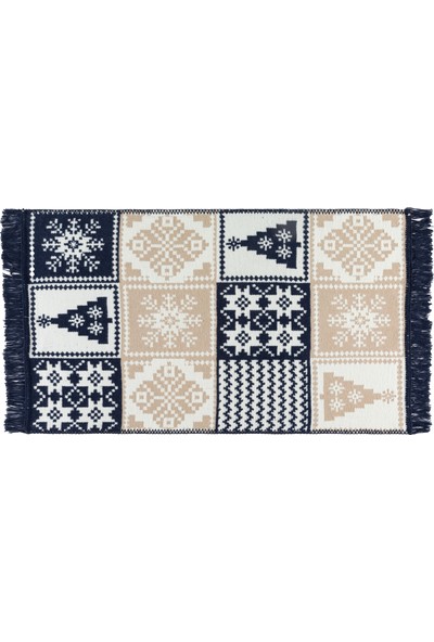 Madame Coco Raina Saçaklı Dokuma Kilim - Lacivert - 60x100cm Madame Coco Raina Saçaklı Dokuma Kilim - Lacivert - 60x100cm