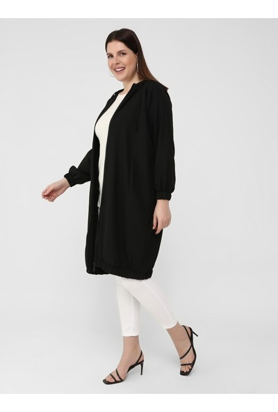 Alia Büyük Beden Boydan Fermuarlı Kapüşonlu Kap Alia Büyük Beden Boydan Fermuarlı Kapüşonlu Kap