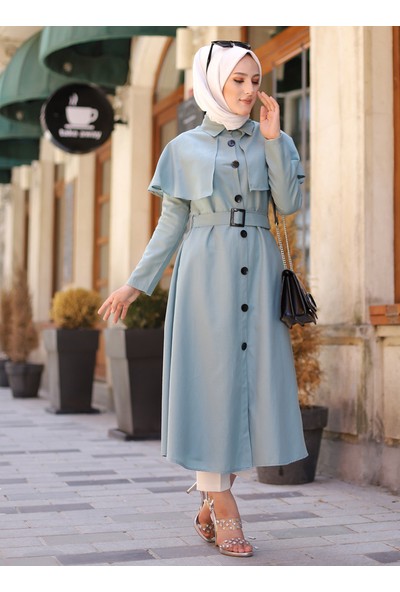 Tofisa Boydan Düğmeli Kemerli Trençkot
