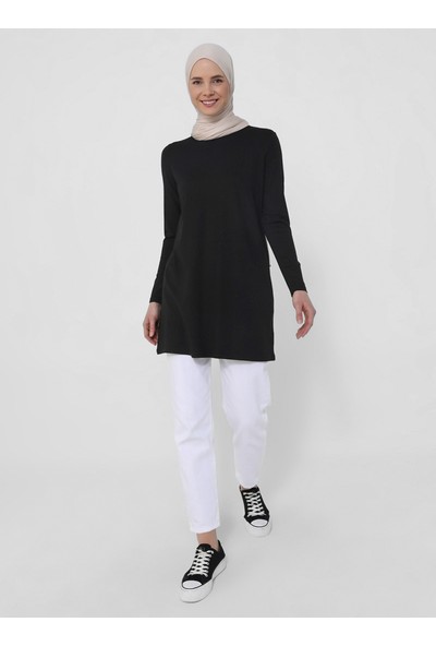 Refka Viskon Kumaştan Bisiklet Yaka Tunik 85 cm Refka Viskon Kumaştan Bisiklet Yaka Tunik 85 cm