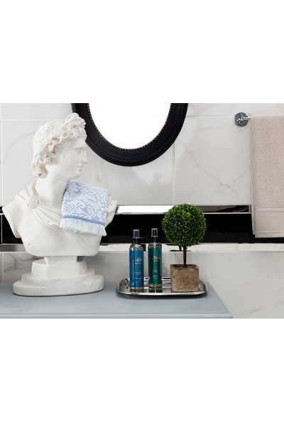 Madame Coco Maynard Jakarlı El Havlusu - Mavi / Beyaz - 30x45 cm