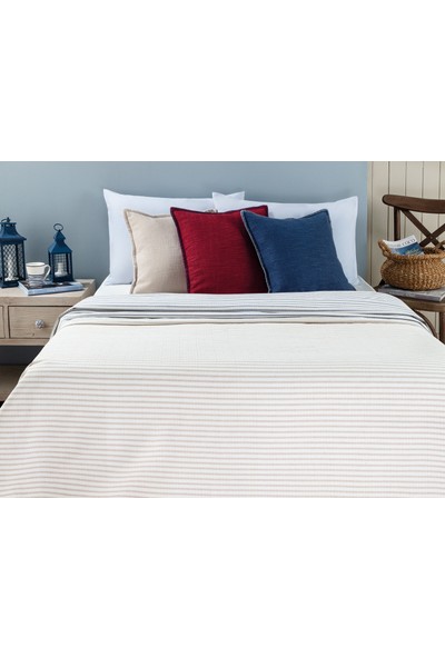 Madame Coco Boulon Çift Kişilik Baskılı Pike - Indigo / Bej