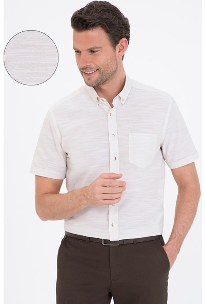 Pierre Cardin Bej Regular Fit Kısa Kollu Gömlek 50236009-VR011