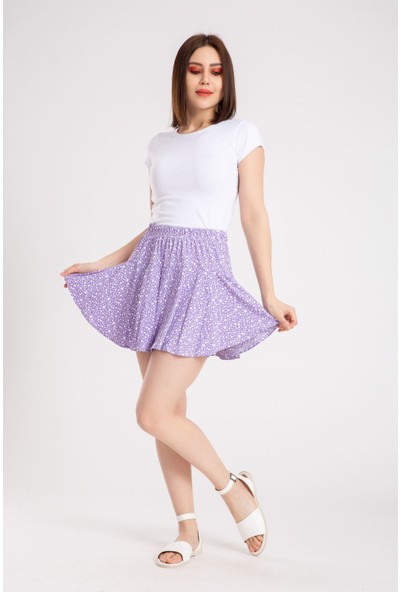 Giysa Kadın Çiçek Desen Şortlu Lila Etek 4024