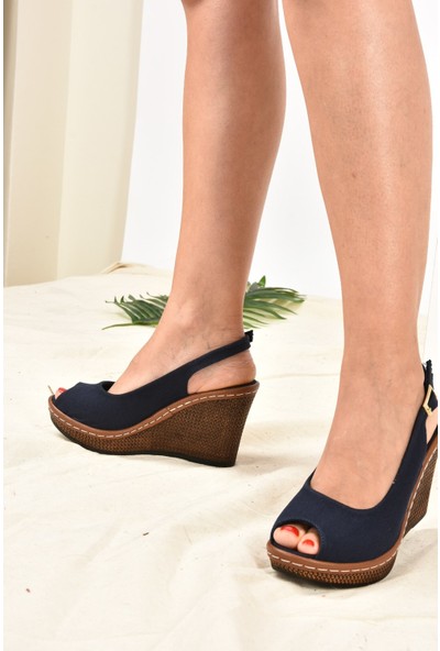 Fox Shoes Lacivert Keten Dolgu Topuklu Kadın Ayakkabı K674040705 Fox Shoes Lacivert Keten Dolgu Topuklu Kadın Ayakkabı K674040705