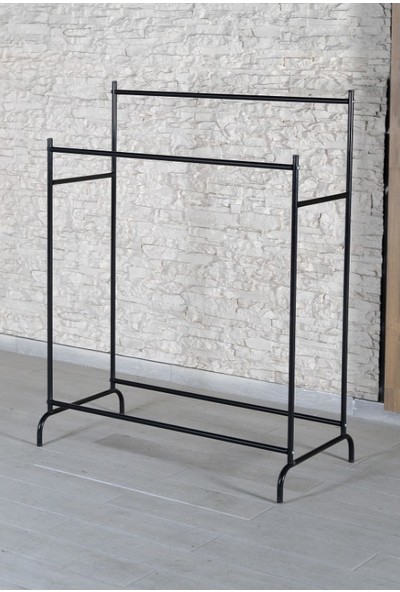 Larem Mobilya Konfeksiyon Askısı Metal Elbise Askılığı Çift Bölmeli Ayaklı Askılık Siyah