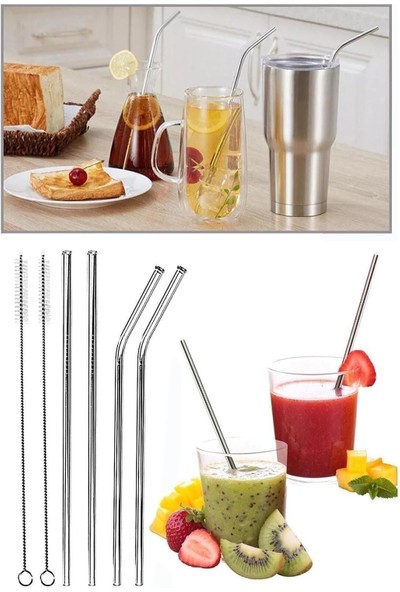 Yzhome Paslanmaz Çelik Pipet ve Temizleme Fırçası 4'lü