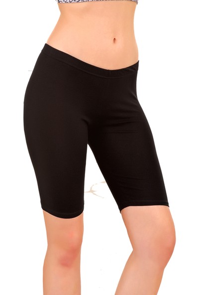 Ebsumu Kadın Kısa Pamuklu Siyah Tayt