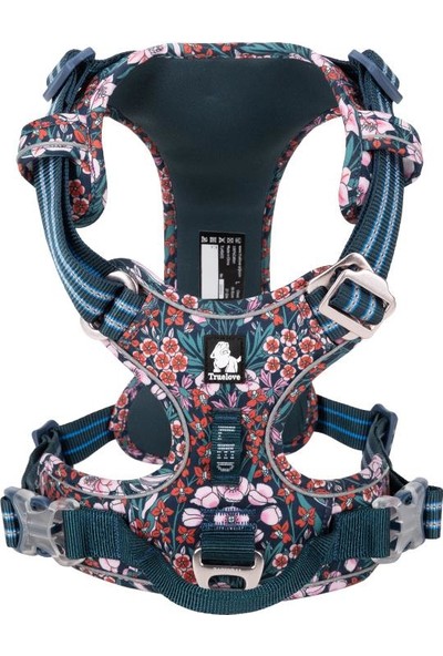 True Love Renkli Çiçek Desenli, Alüminyum D-Halkalı, Ergonomik Mavi Göğüs Tasması True Love Renkli Çiçek Desenli, Alüminyum D-Halkalı, Ergonomik Mavi Göğüs Tasması