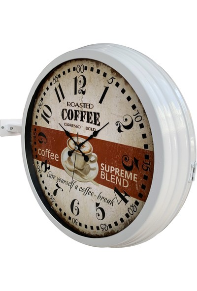 Platin Saat 40 cm Beyaz Metal Espresso Istasyon Duvar Saati Platin Saat 40 cm Beyaz Metal Espresso Istasyon Duvar Saati