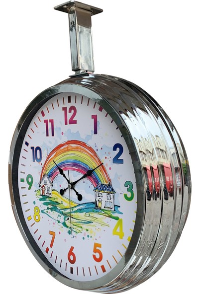 Platin Saat 40 cm Krom Metal Çocuk Gökkuşağı Istasyon Tavan Saati Platin Saat 40 cm Krom Metal Çocuk Gökkuşağı Istasyon Tavan Saati