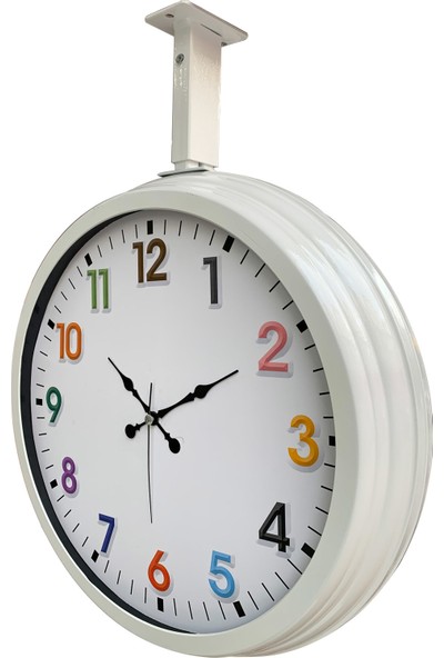 Platin Saat 40 cm Beyaz Metal Renkli Sayı Istasyon Tavan Saati Platin Saat 40 cm Beyaz Metal Renkli Sayı Istasyon Tavan Saati