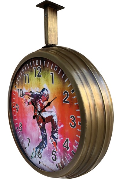 Platin Saat 40 cm Eskitme Metal Dansçı Dekoratif Istasyon Tavan Saati