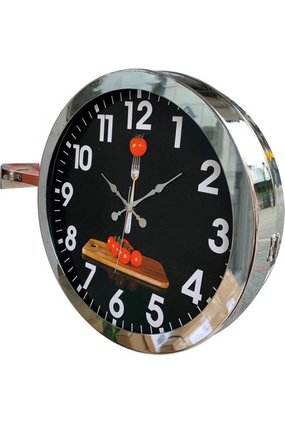 Platin Saat 36 cm Krom Metal Mutfak Istasyon Duvar Saati